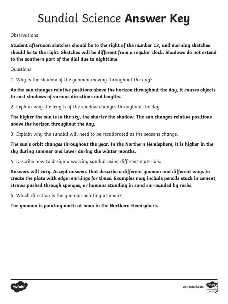 Sundial Science Answer Key | PDF