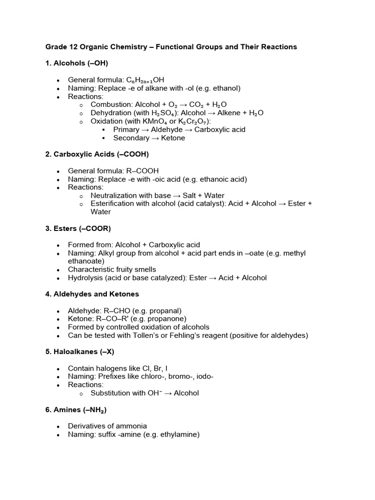Organic Chemistry - Functional Groups and Their Reactions | PDF