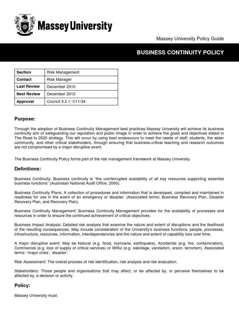 Business Continuity Policy | PDF | Business Continuity | Risk Management