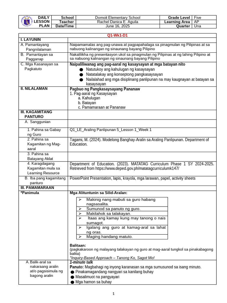 Araling Panlipunan Kasaysayan | PDF