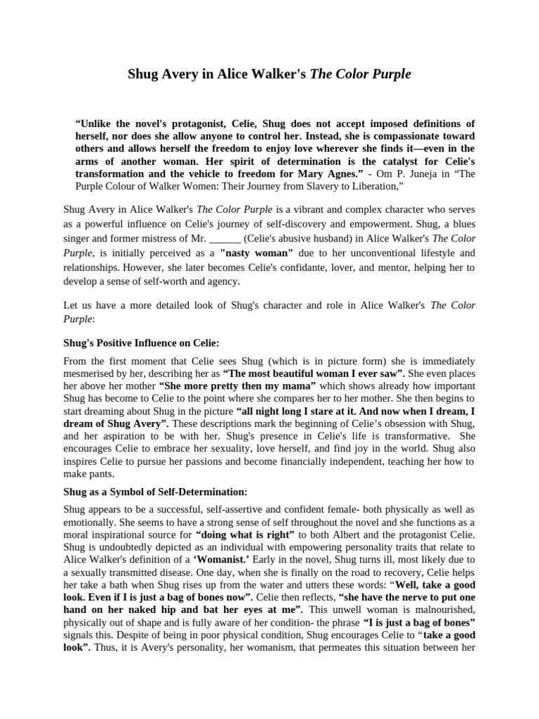 Shug Avery in Alice Walker's The Color Purple | PDF | Love