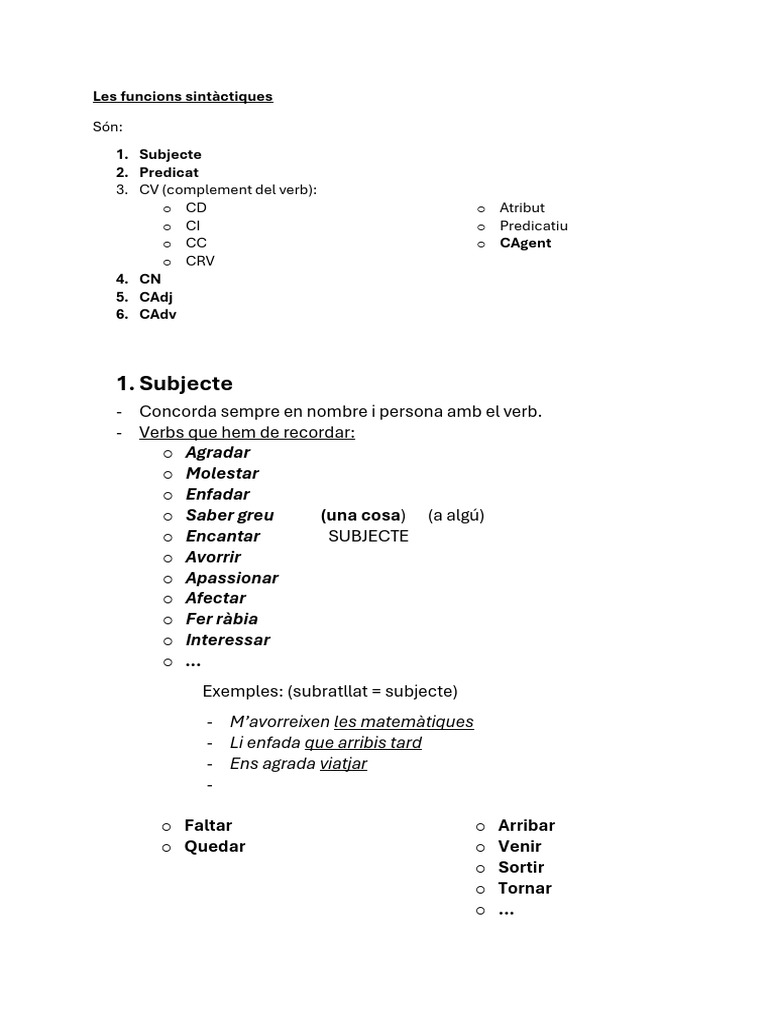 Funcions Sintàctiques Apunts de Classe | PDF