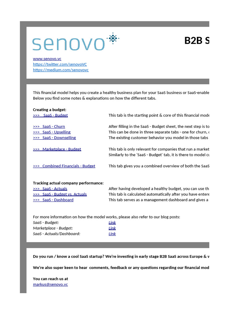 Senovo B2B SaaS Financial Model 3.1.1 | PDF | Revenue | Strategic ...