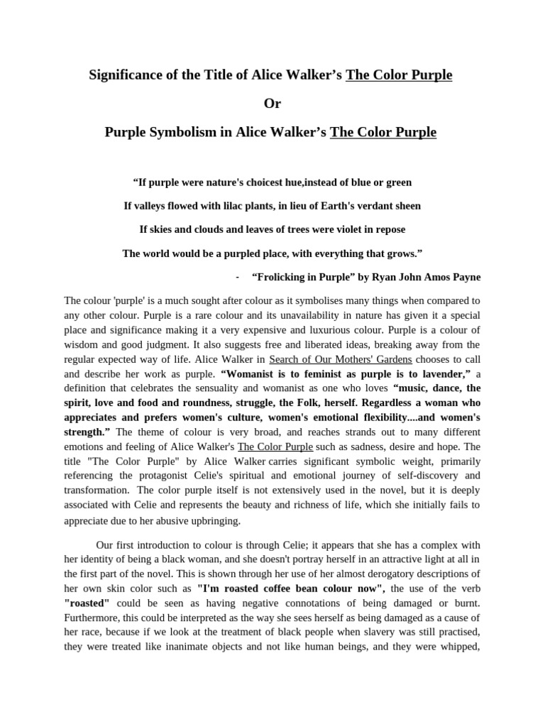 Significance of The Title of Alice Walker's The Color Purple | PDF