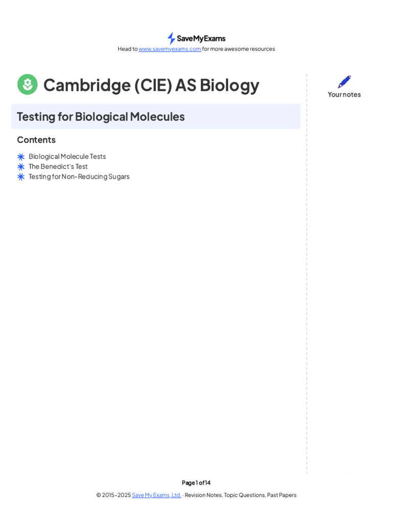 Tests for Biological Molecules | PDF | Chemistry | Chemical Substances