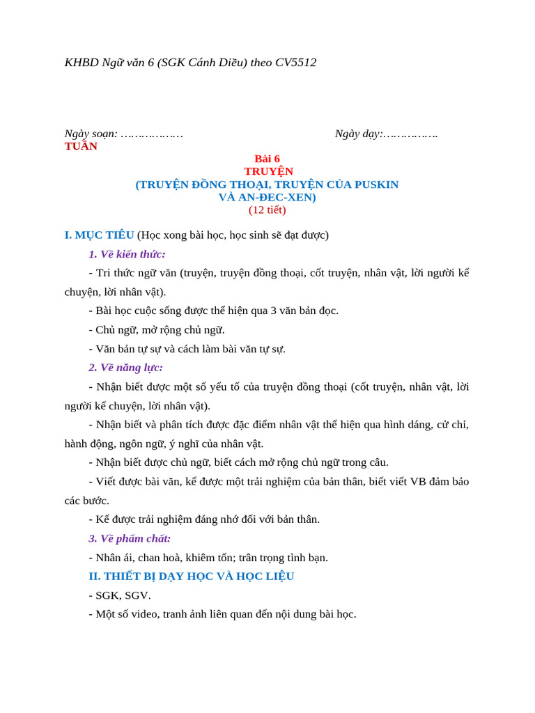 Ngữ Văn 6 Bộ Cánh Diều Hk2 | PDF