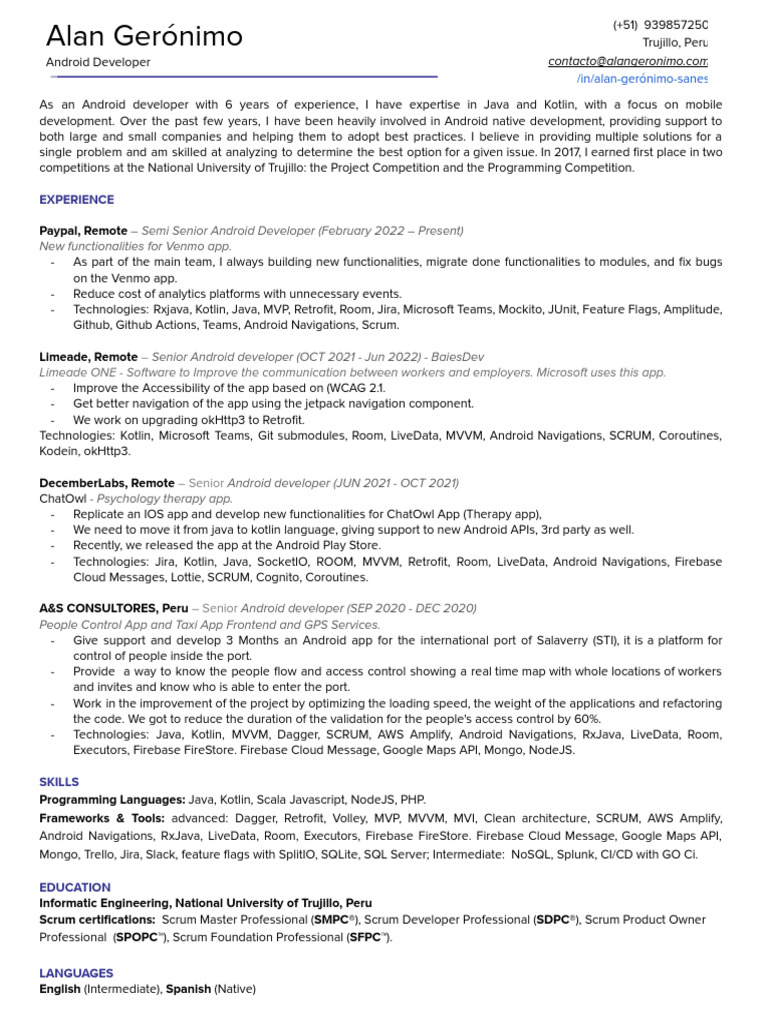 Alan Gerónimo - Resume | PDF | Android (Operating System) | Computing