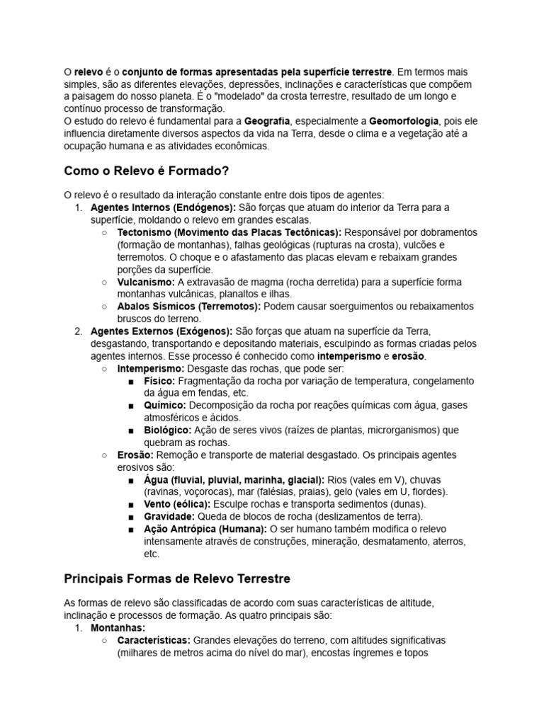 Formação e Tipos de Relevo Terrestre | PDF | Terreno | Erosão