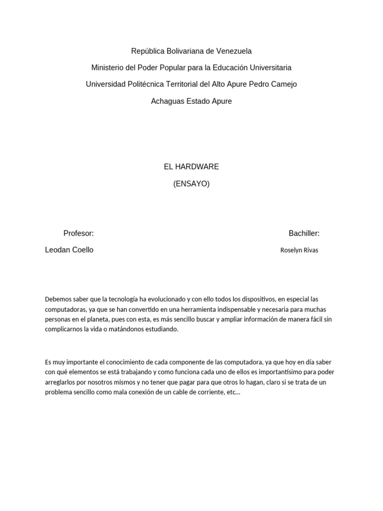 Ensayo Roselyn Rivas | PDF | Hardware de la computadora | Memoria de ...