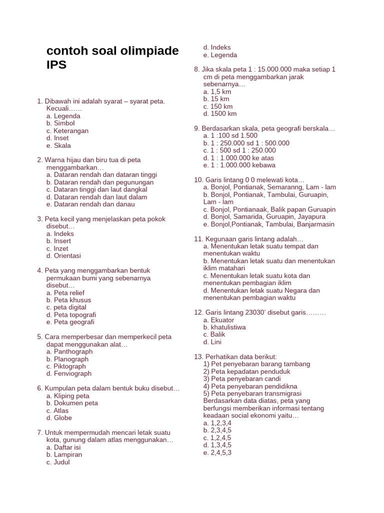Contoh Soal Olimpiade IPS SD | PDF