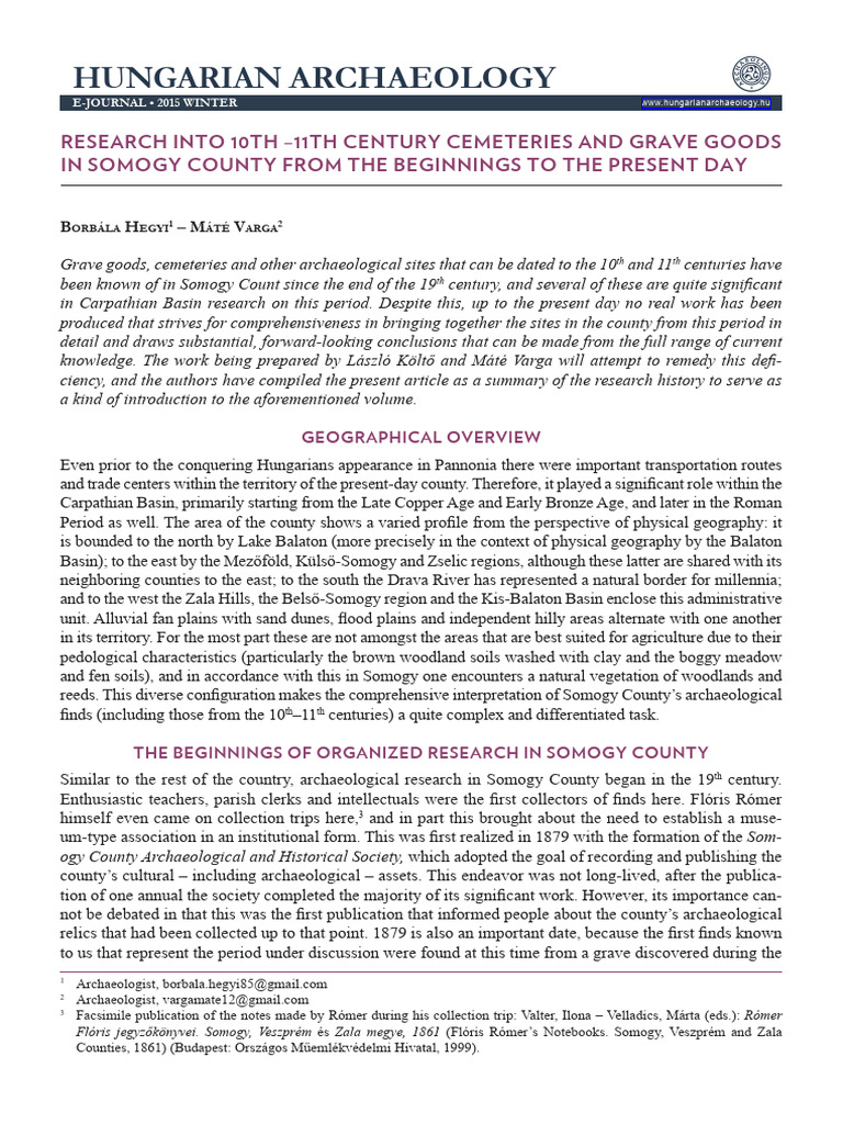 Hegyi, Borbála-Varga, Máté - Research Into 10th - 11th Century ...