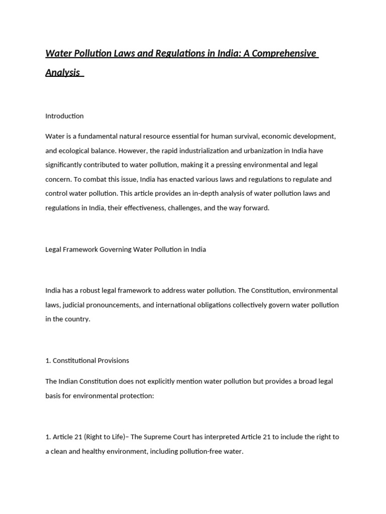 Water Pollution - Article 2 Vaishnavi Chavan | PDF | Environmental Law ...