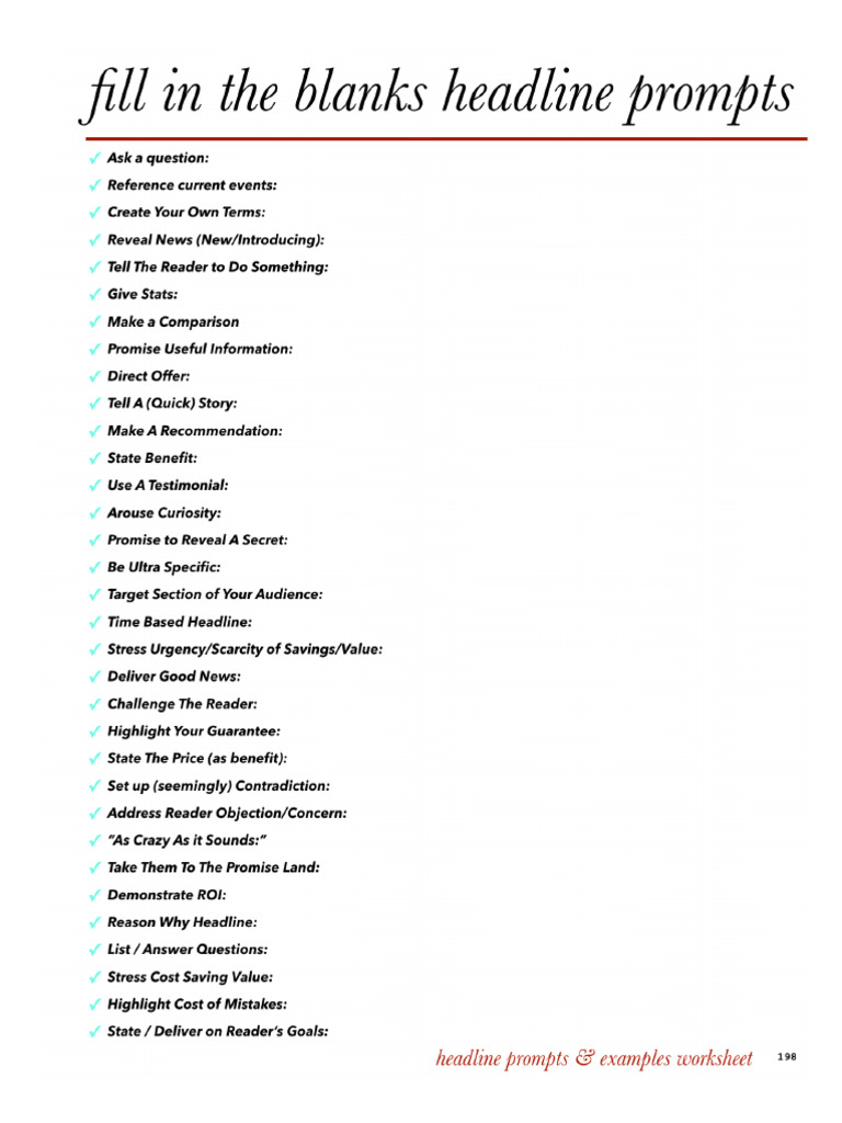 Fill in The Blank Headlines PRINTABLE PDF | PDF