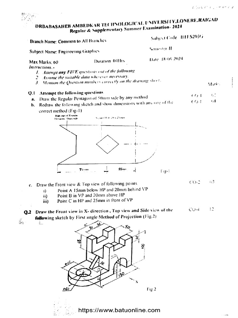 Btech 1 Year Engineering Graphics Btes203g Jun 2024 | PDF