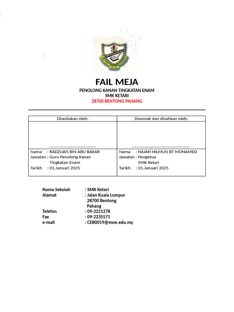 Tugas Penolong Kanan SMK Ketari | PDF