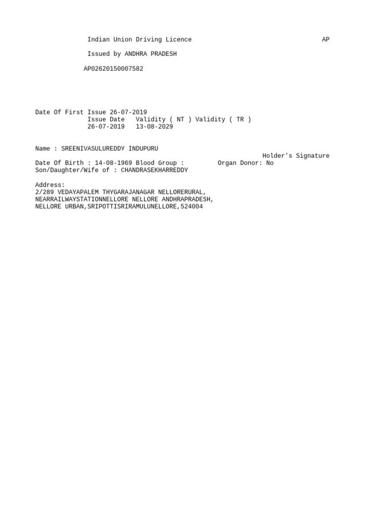 RTA Nellore Driving Licence Details | PDF