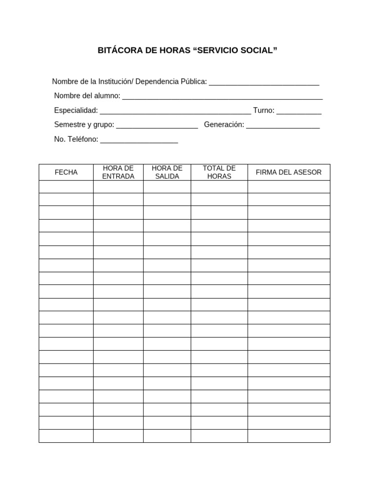 Bitácora de Horas de Servicio Social | PDF