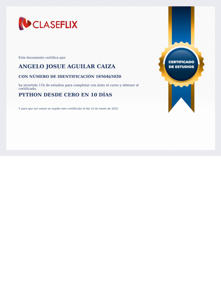 Certificado Claseflix | PDF | Python (lenguaje de programación) | Paradigmas de programación