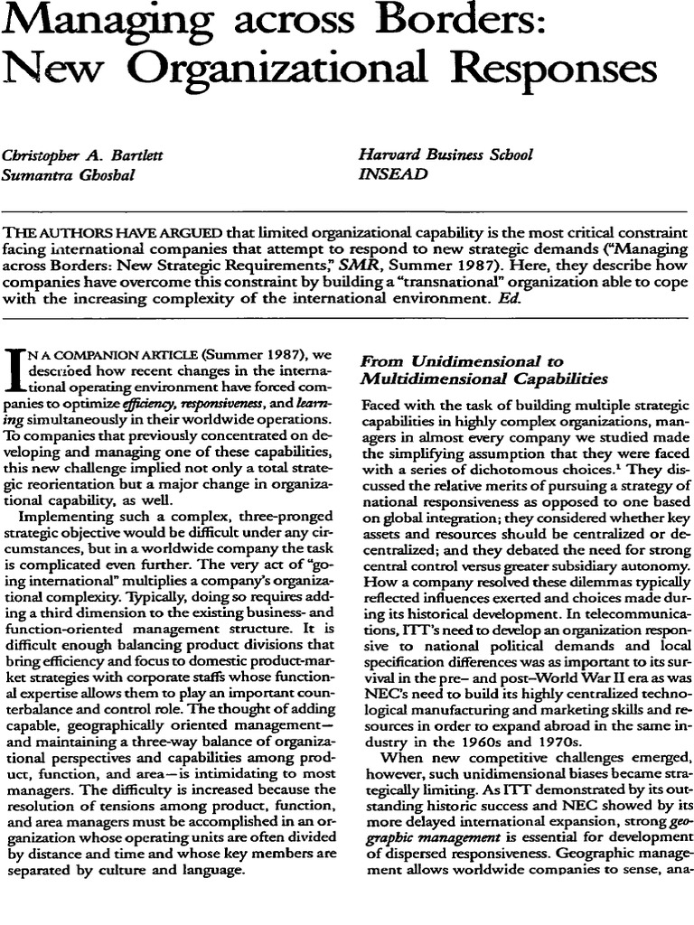 Managing Across Borders | PDF