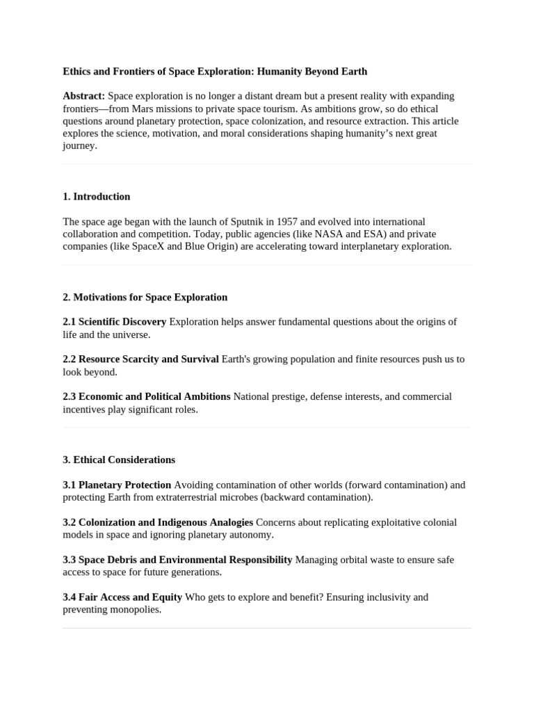 Ethics and Frontiers of Space Exploration | PDF | Space Exploration ...