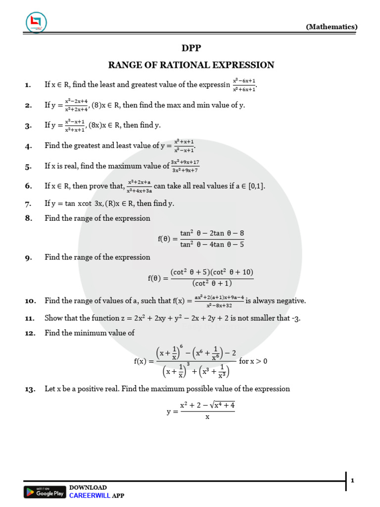 DPP - 04 - Quadratic Equation - 263 - Crwill | PDF | Chess Theory | Chess