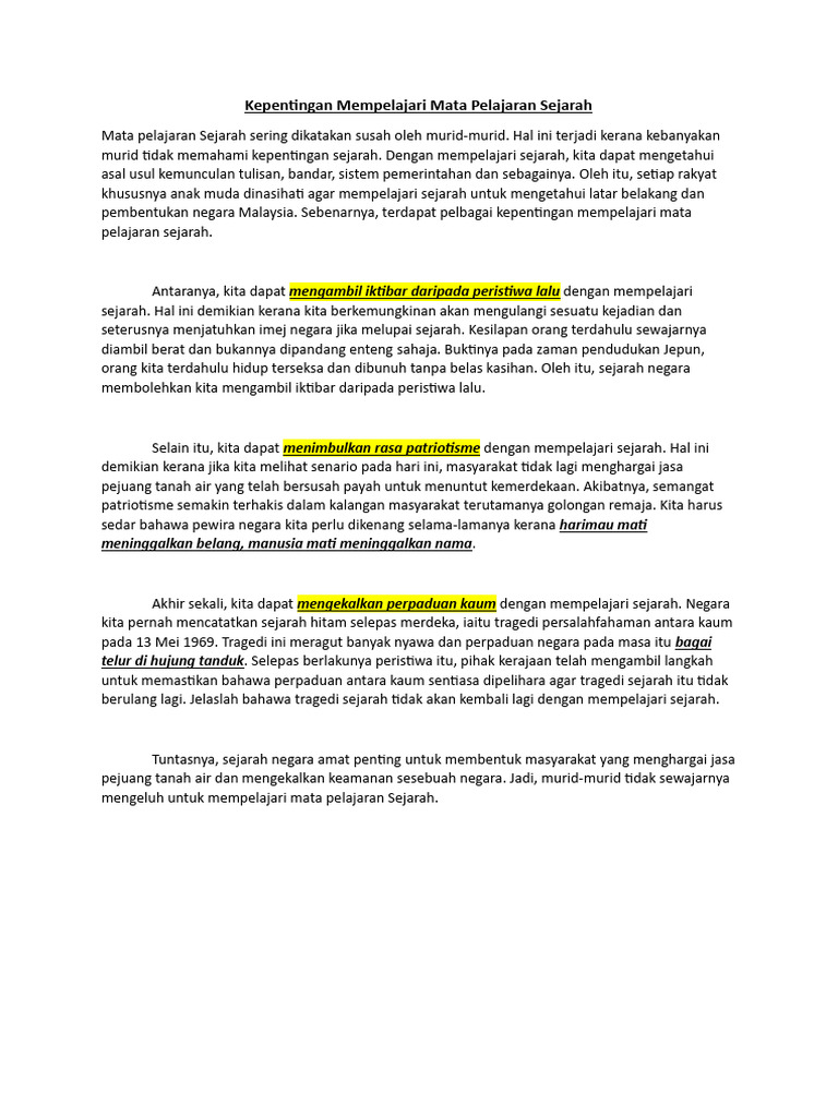 Kepentingan Mempelajari Mata Pelajaran Sejarah T1 Pdf