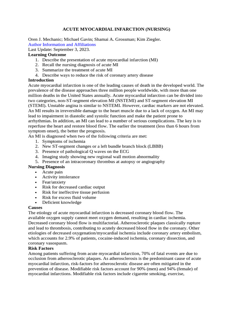Acute MI Treatment Protocol for Nurses | PDF | Myocardial Infarction ...
