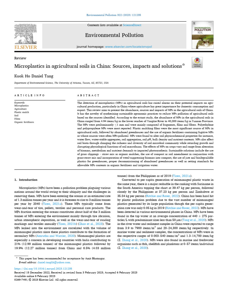Microplastics in China's Agricultural Soils | PDF | Soil | Plastic