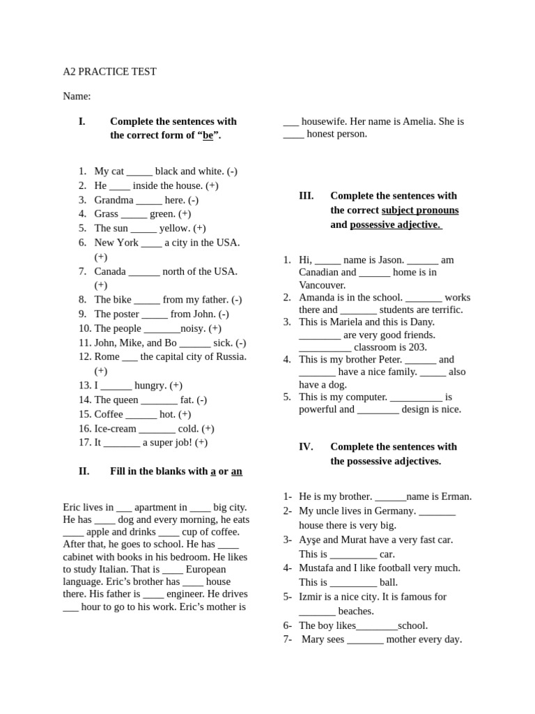 A2 English Practice Test | PDF