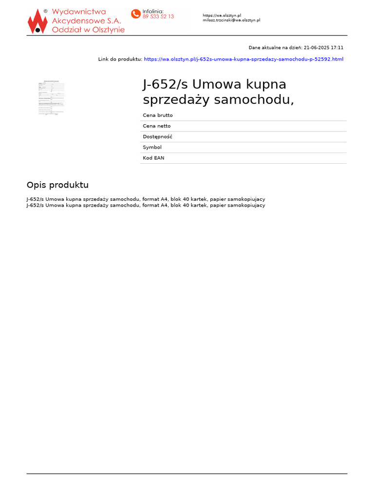 J 652s Umowa Kupna Sprzedazy Samochodu | PDF