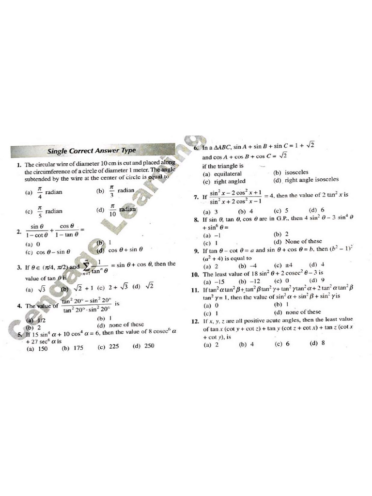 Trigonometry Sheet | PDF