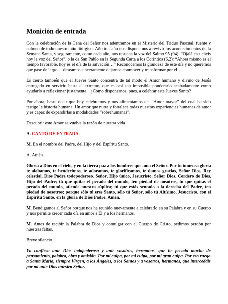 Celebracion de La Palabra JUEVES SANTO | PDF | eucaristía | Creencia religiosa y doctrina