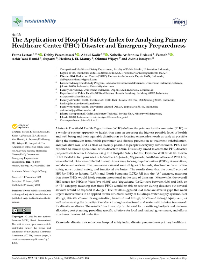 Hospital Safety Index in PHC Disaster Readiness | PDF | Natural ...