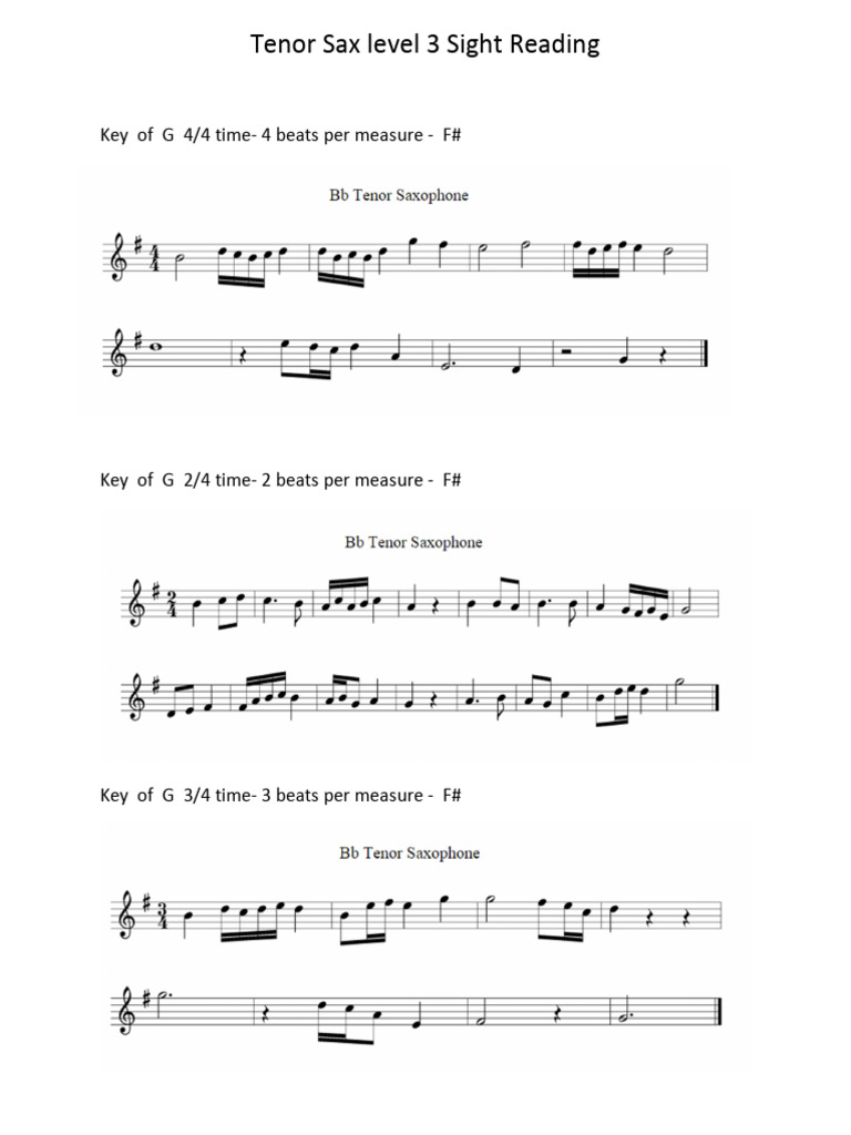 Nyssma Tenor Sax Level 3 Sight Reading | PDF