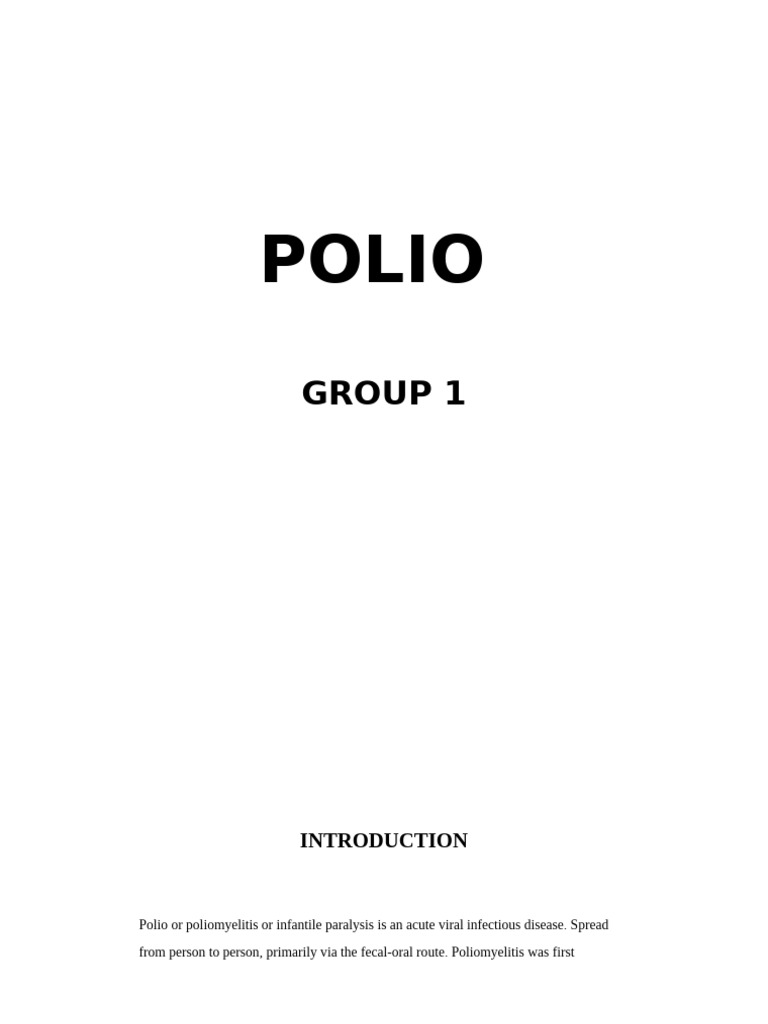 Polio-Myelitis. Group 1 Presentation | PDF | Diseases And Disorders | Public Health