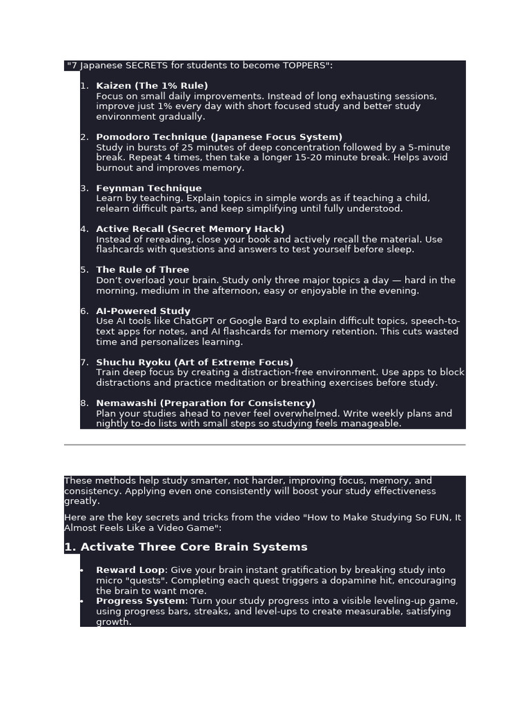 7 Japanese Study Secrets for Success | PDF | Reward System | Memory