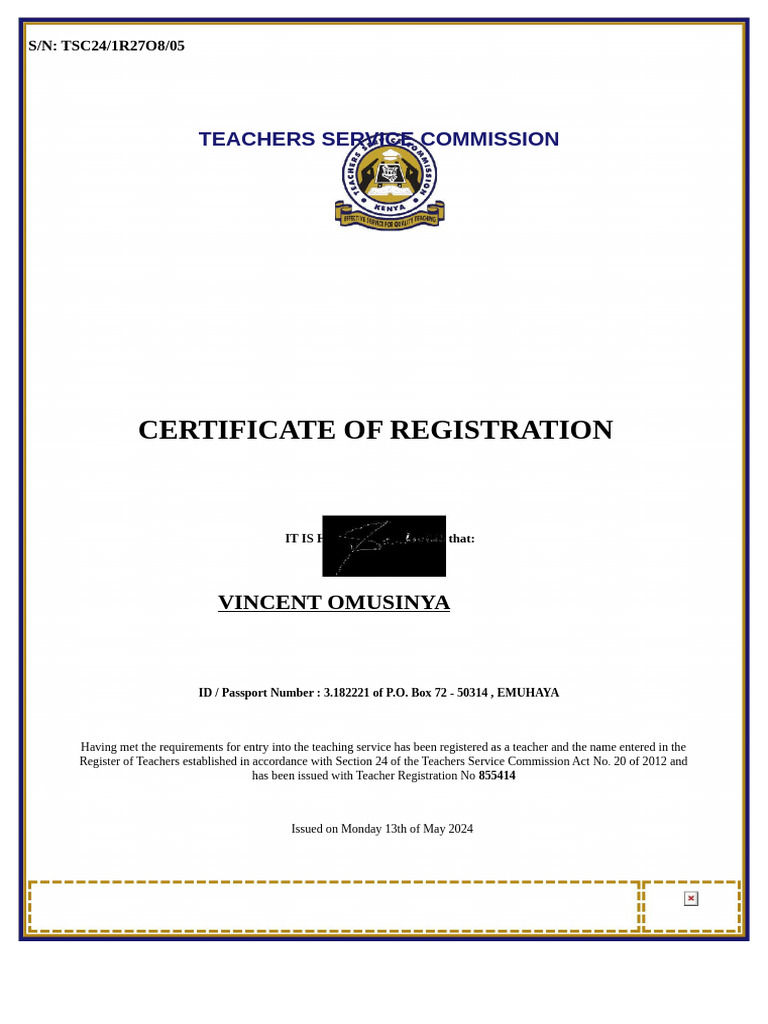 Ezekiel Amakanji TSC No - 10730 | PDF
