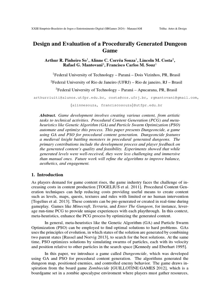 Design and Evaluation of A Procedurally Generated Dungeon Game | PDF