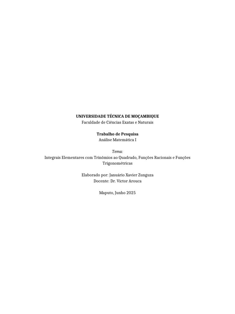 Integrais: Trinômios, Racionais e Trigonométricas | PDF | Integrante ...