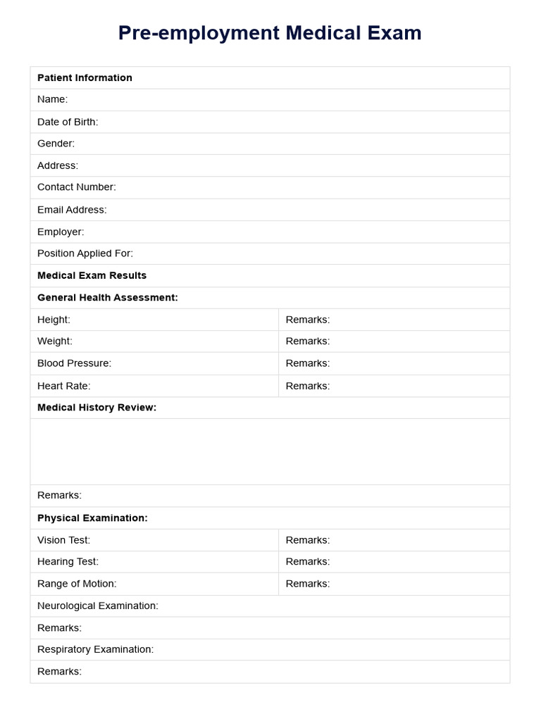 Pre Employment Medical Exam | PDF