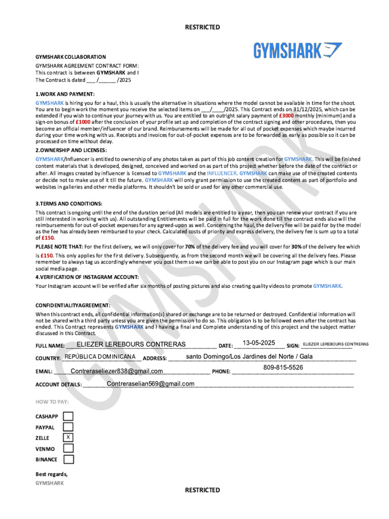 Gymshark Agreement PDF | PDF | Business