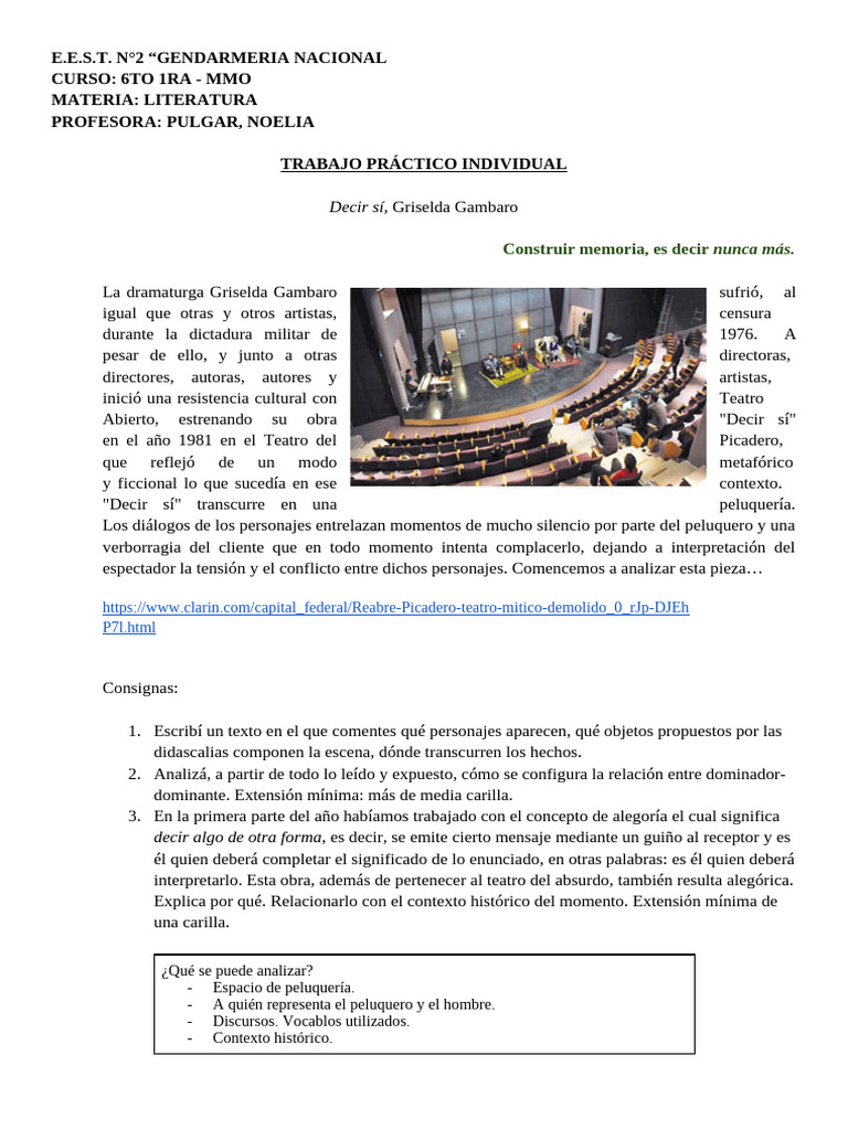 Análisis de "Decir sí" de Gambaro | PDF