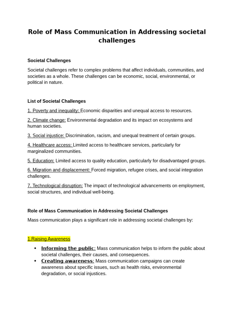 Mass Communication's Role in Societal Issues | PDF | Social Justice ...