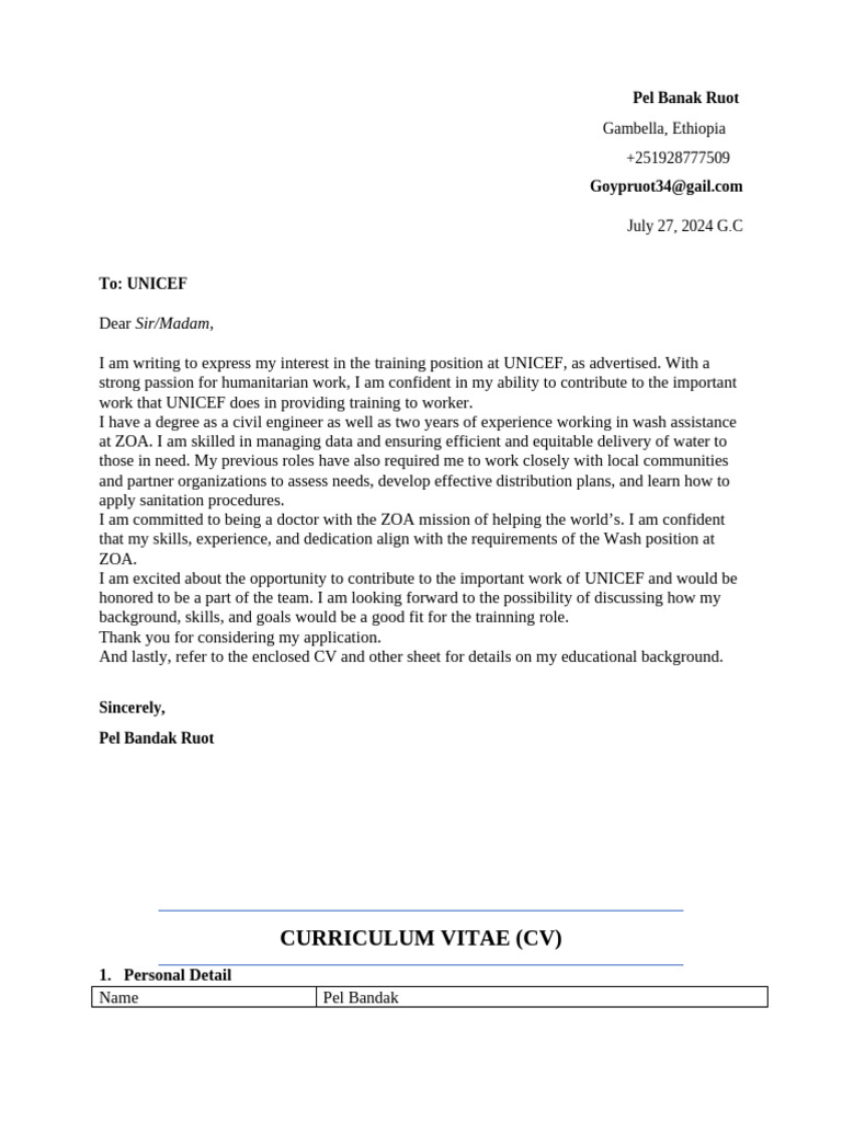 Application Letter and CV Pel | PDF