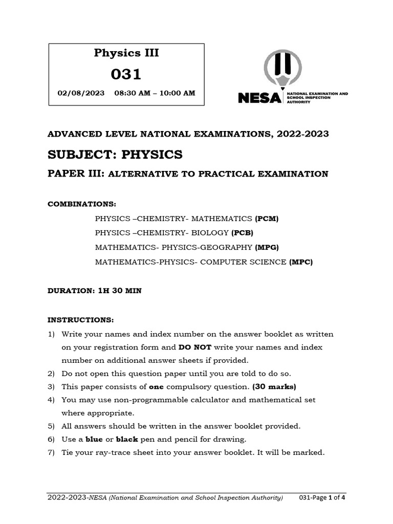 2023 Physics III Past Paper | PDF | Cartesian Coordinate System ...