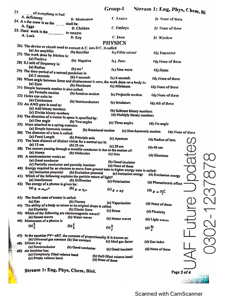 UAF Entry Test (Group-1) 2022 | PDF