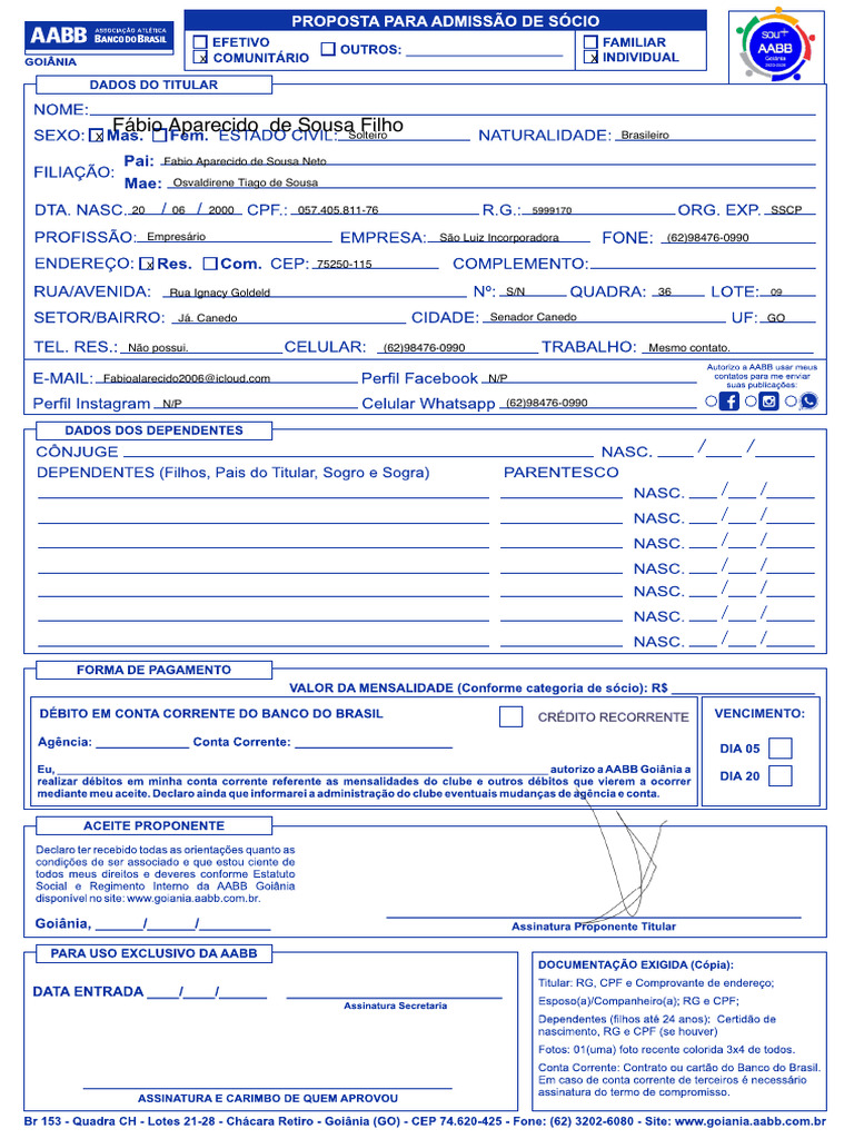 Proposta para Admissao de Associado 2025 (ASSINADA E COM DADOS) | PDF