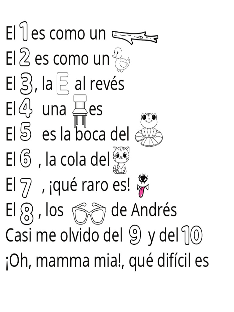El Uno Es Como Un Palito El Dos Es Como Un Patito El Tres, La E Al ...