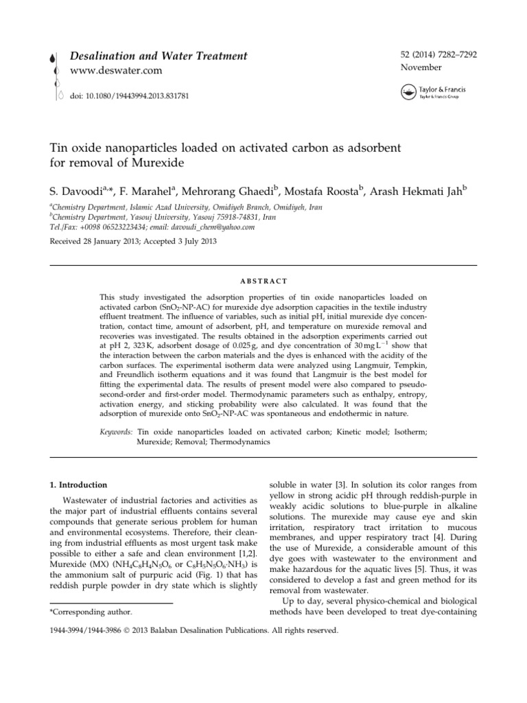 Tin Oxide Nanoparticles Loaded On Activated Carbon A 2014 Desalination ...