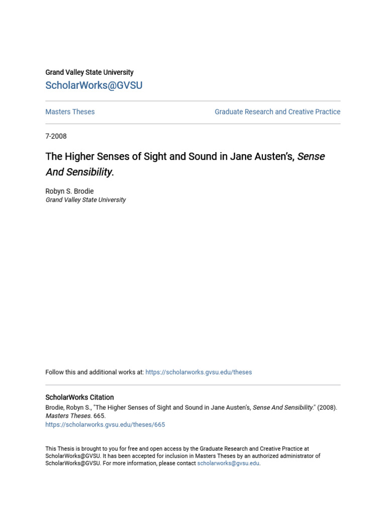 The Higher Senses of Sight and Sound in Jane Austen - S - I - Sense A ...